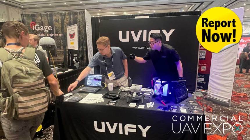ドローンショーでお馴染みUVIFYは、360°操縦環境でドローン飛行を実現するHMDを展示[Commercial UAV EXPO] – DRONE